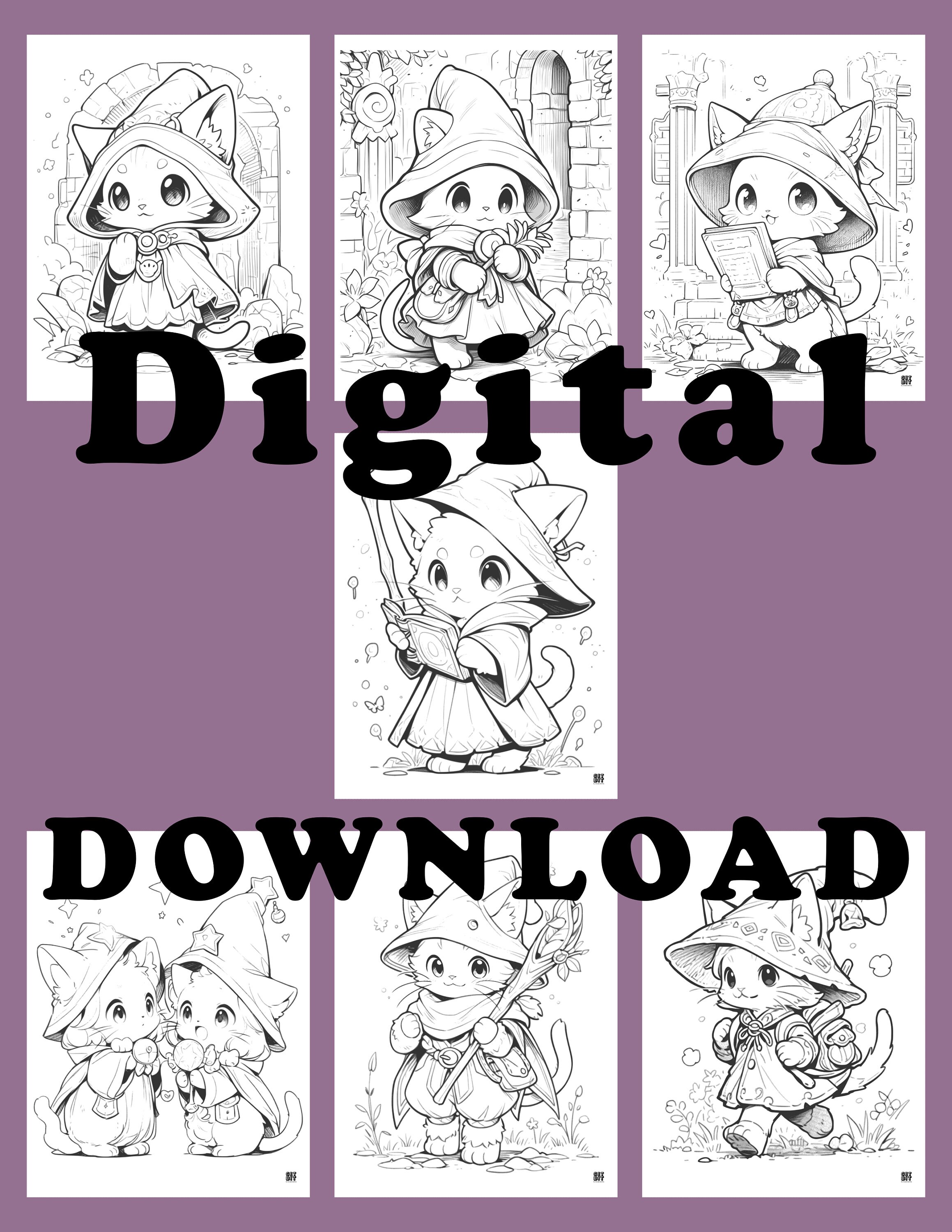 Wizard Cat Coloring Anime Cat Kawaii Coloring Book Wizard Cat Craft ...