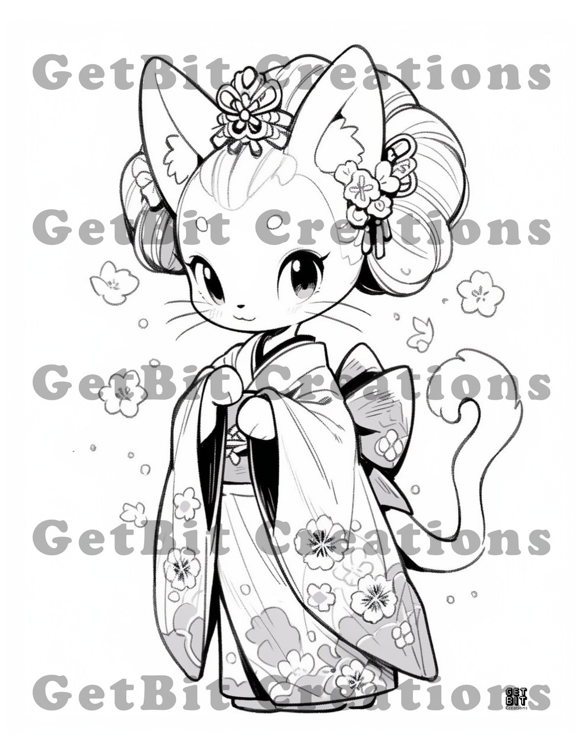 Miko Coloring Page Kawaii Drawings Coloring Anime Page Cat Art Book for ...
