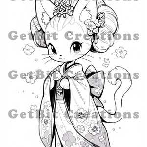 Miko Coloring Page Kawaii Drawings Coloring Anime Page Cat Art Book for ...