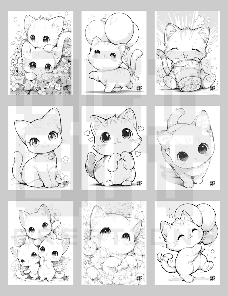 Kawaii Cat Coloring Page of Kittens Coloring Book of Anime Cats ...