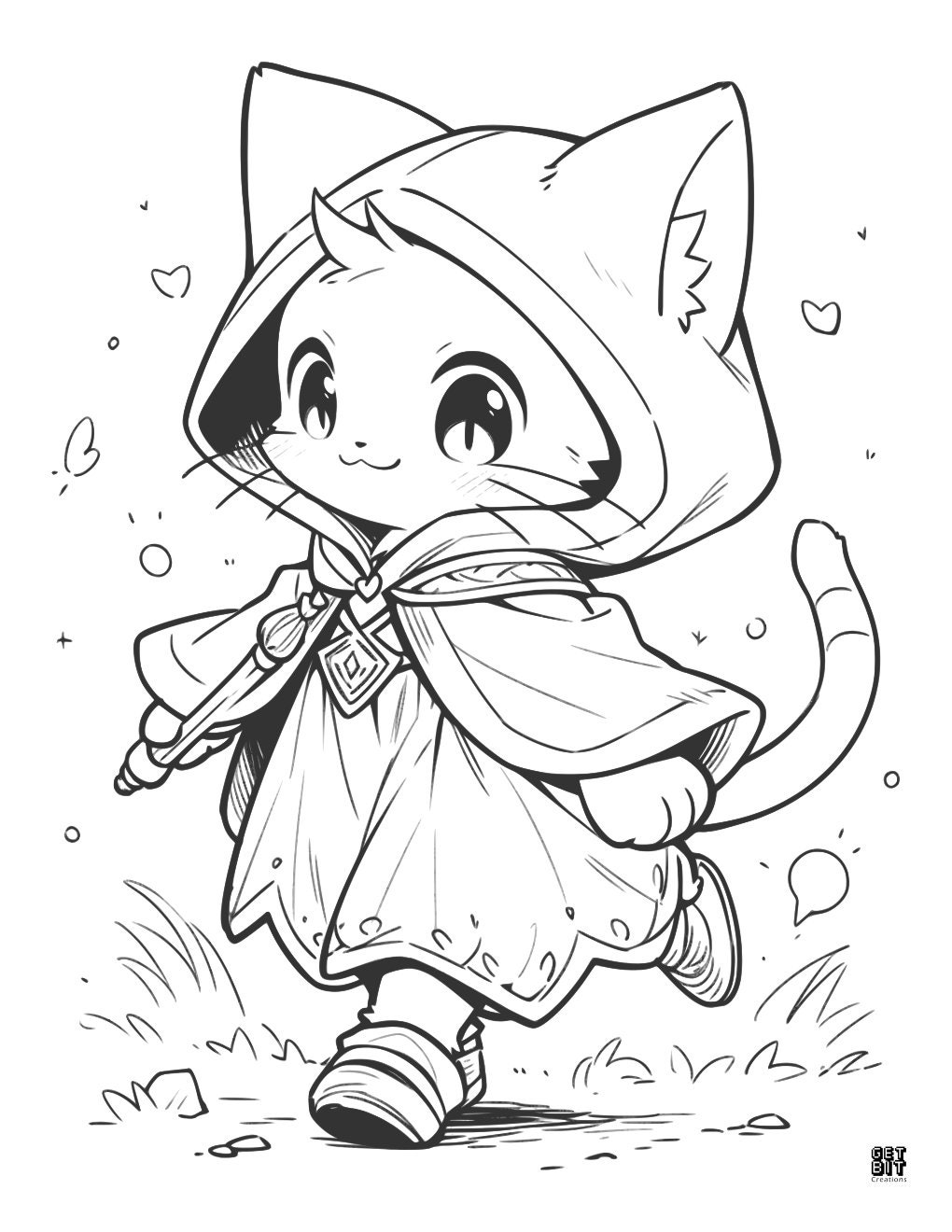 Wizard Cat Coloring Anime Cat Kawaii Coloring Book Wizard Cat Craft ...