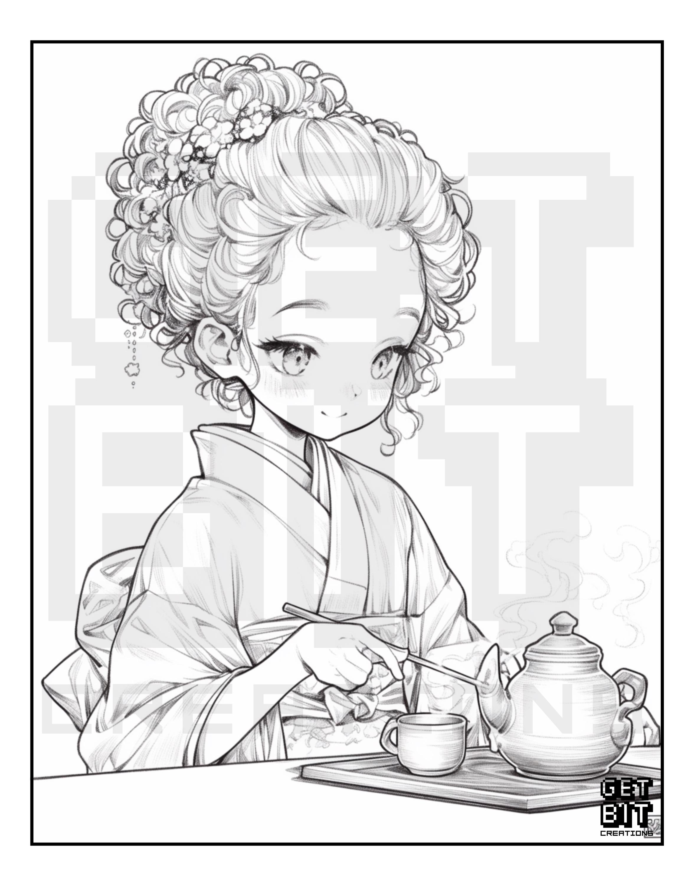 Kawaii Coloring Book Japanese Culture Style Drawing Chibi Digital ...