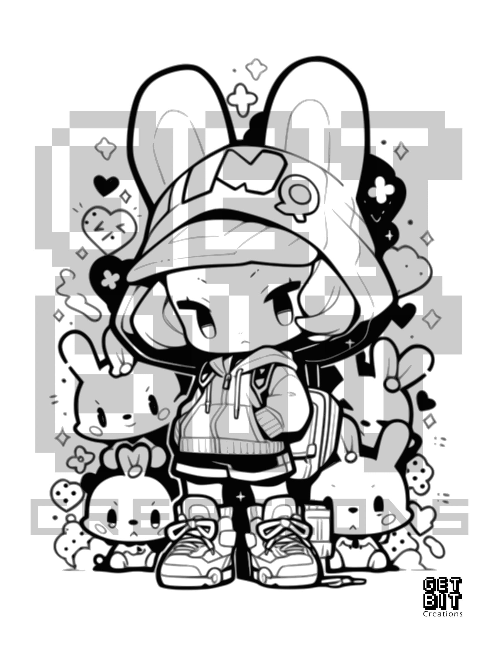 Kawaii Coloring Page Japanese Style Drawing Cute Hip-hop Coloring Book ...