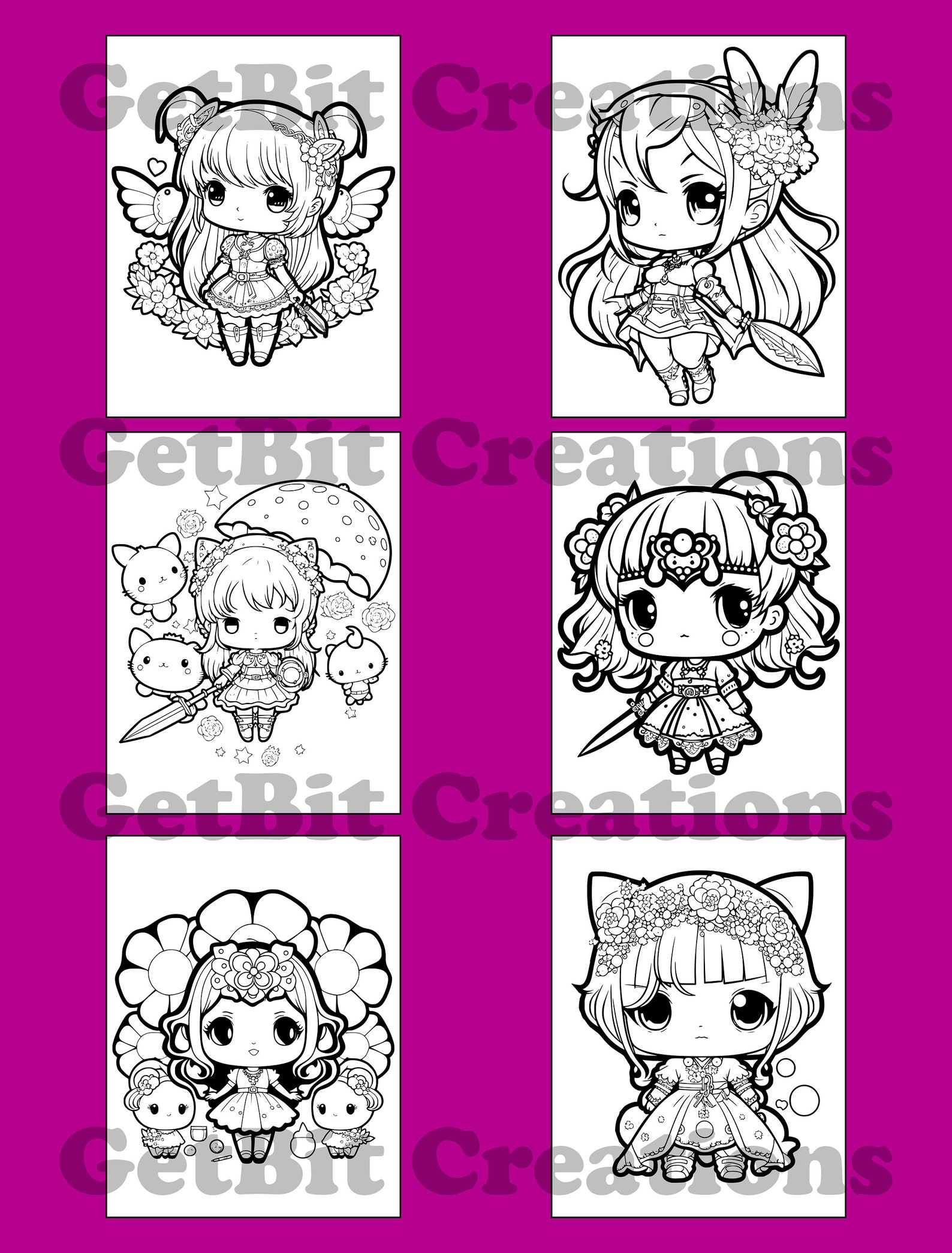 Cute Chibi Coloring Book for Digital Download Fantasy Adventure ...