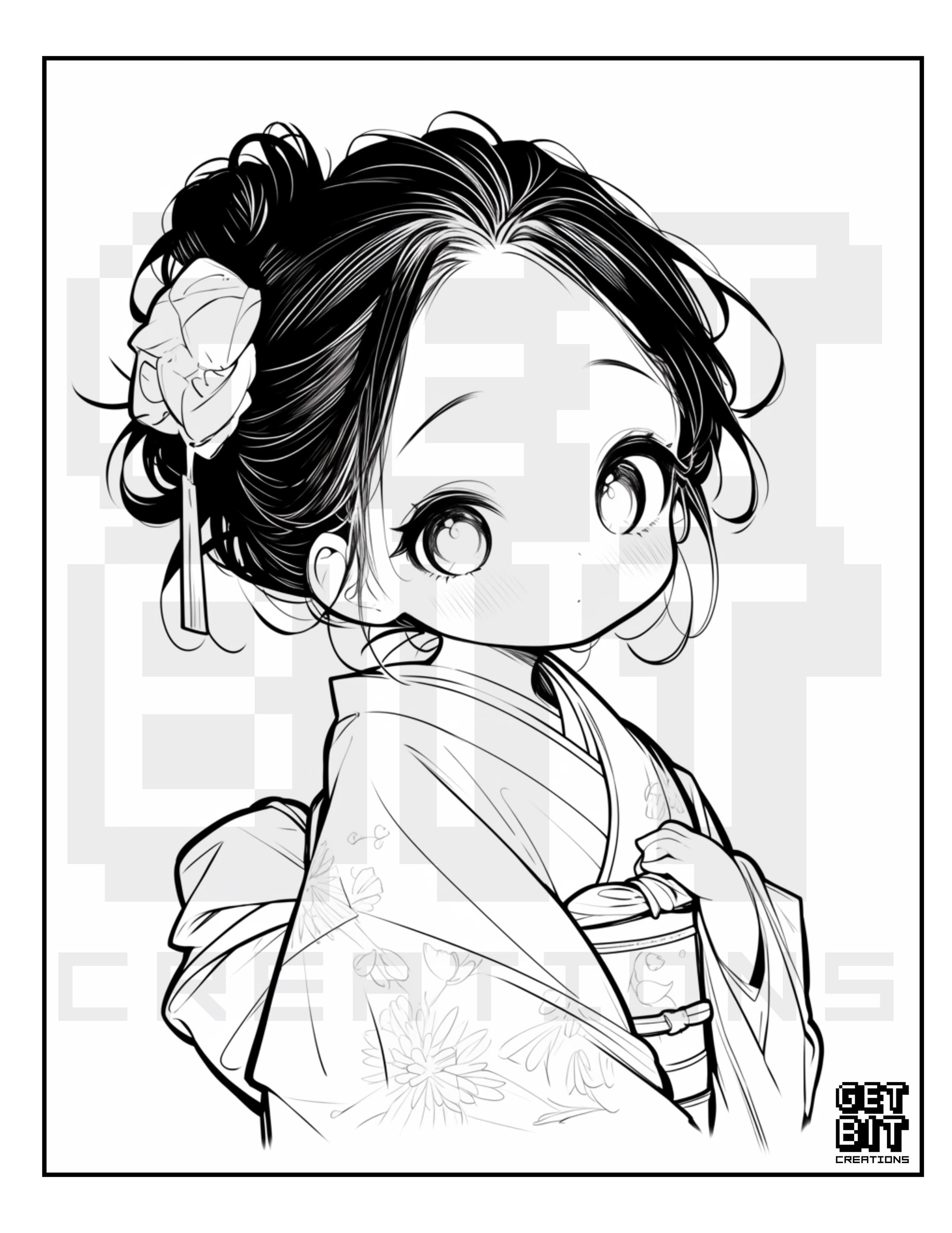 Kawaii Coloring Book Japanese Culture Style Drawing Chibi Digital ...