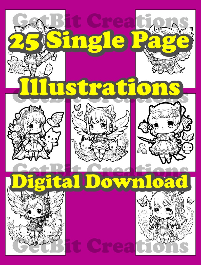 Cute Chibi Coloring Book for Digital Download Fantasy Adventure ...