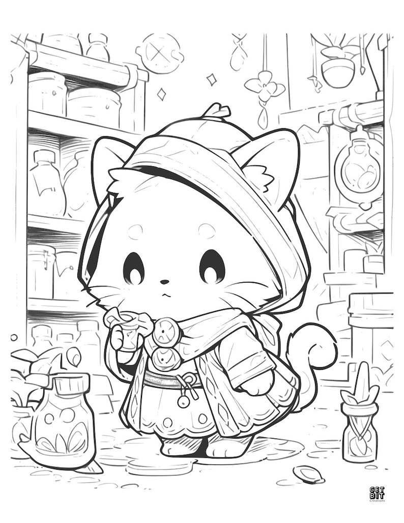 Wizard Cat Coloring Anime Cat Kawaii Coloring Book Wizard Cat Craft ...