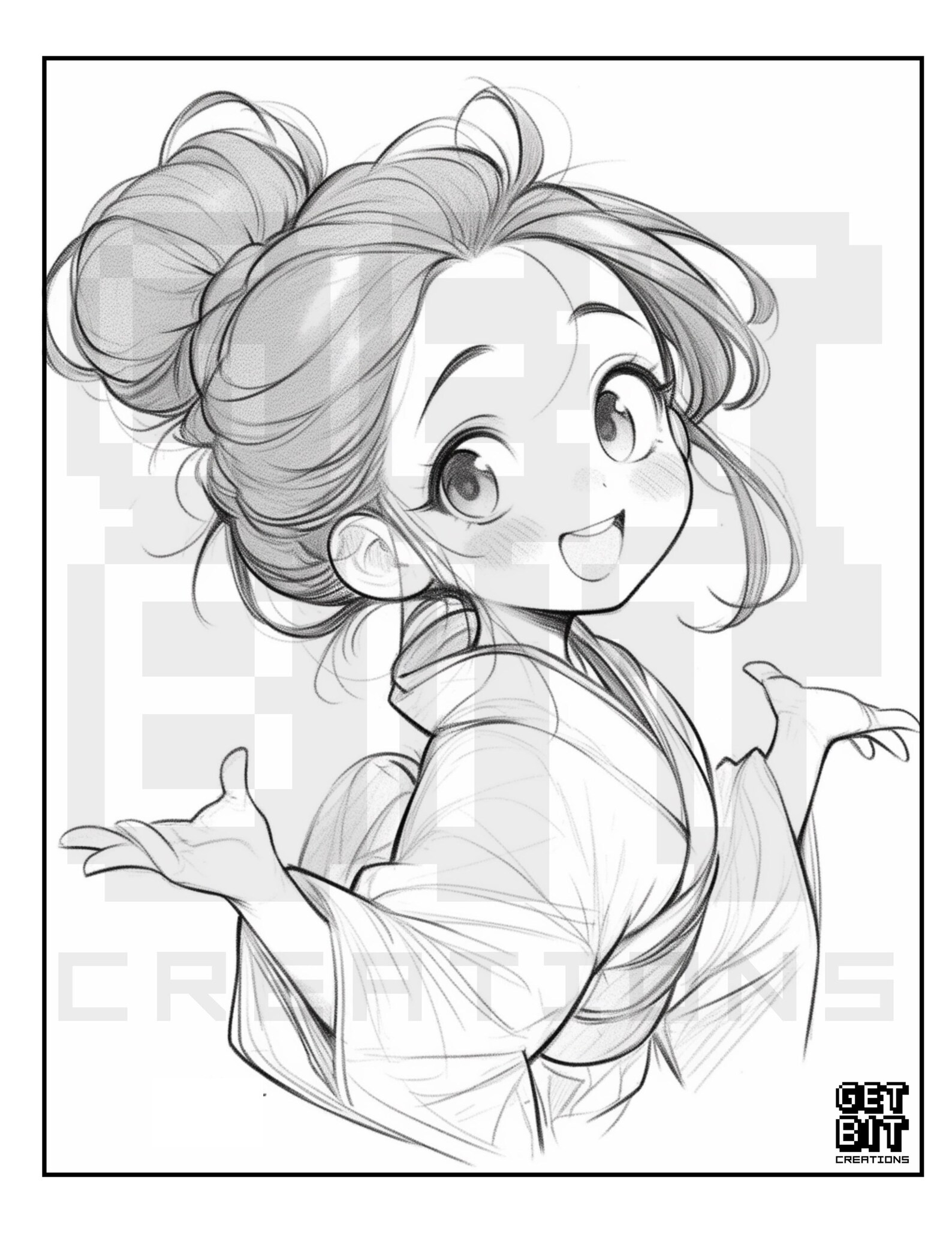 Kawaii Coloring Book Japanese Culture Style Drawing Chibi Digital ...