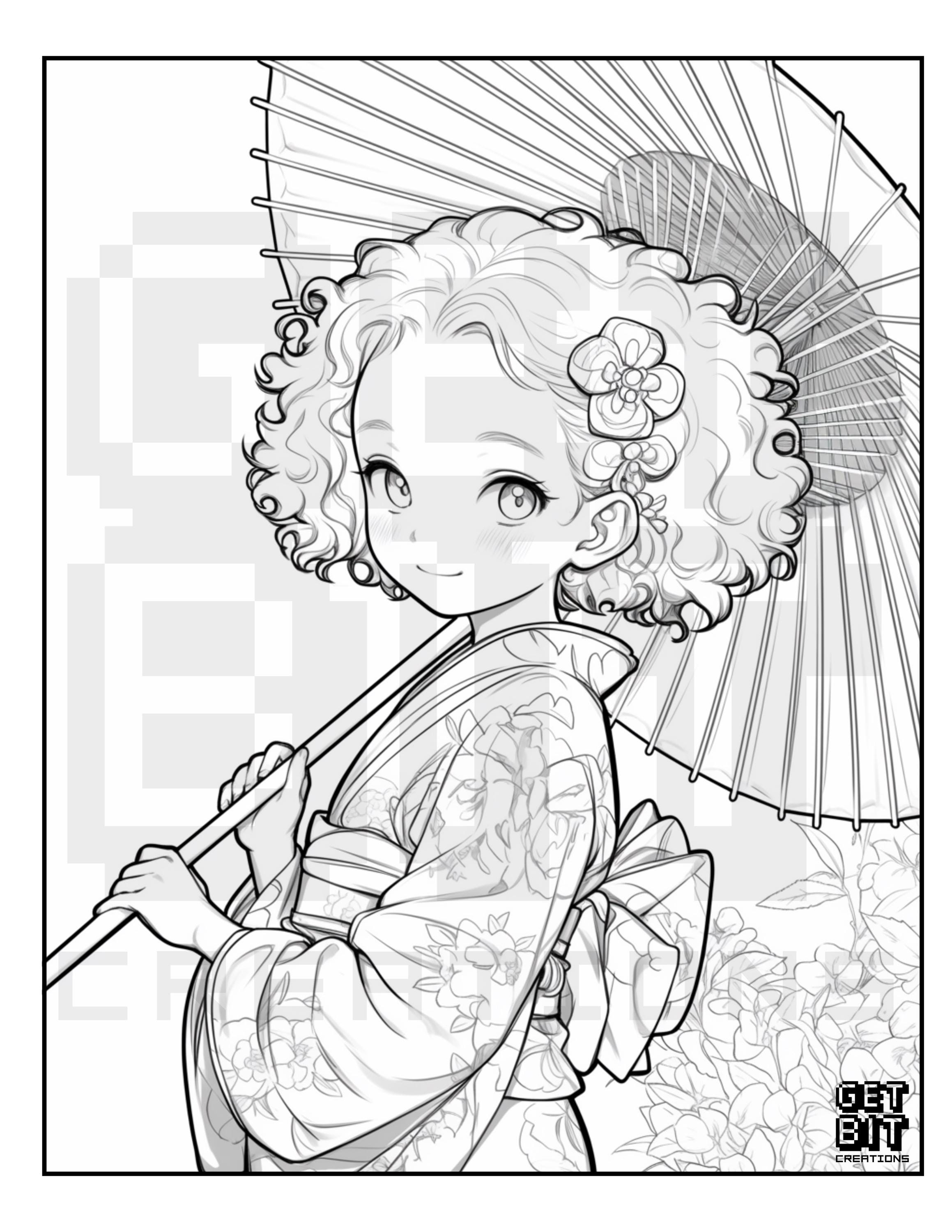 Kawaii Coloring Book Japanese Culture Style Drawing Chibi Digital ...
