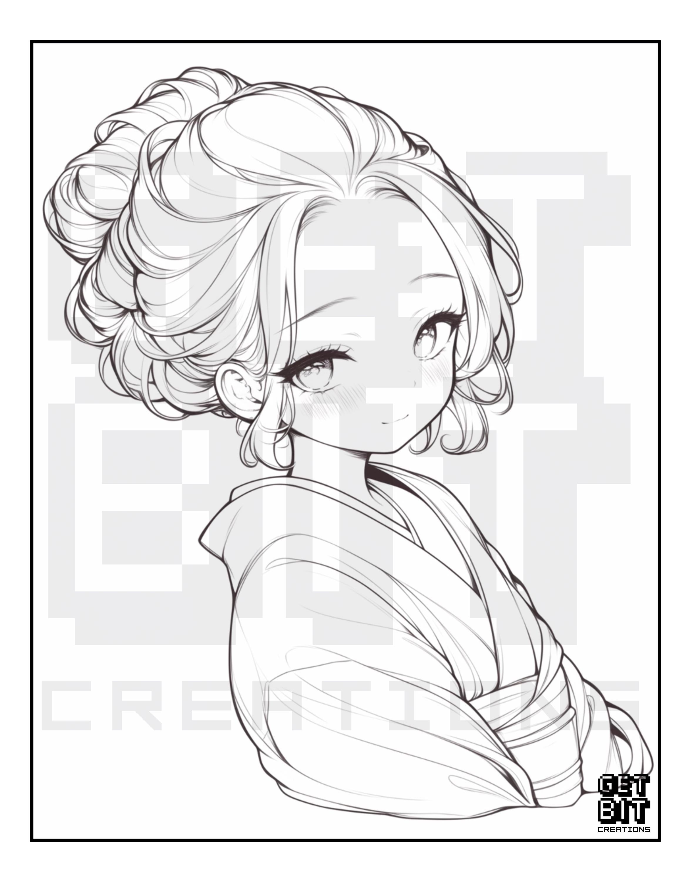 Kawaii Coloring Book Japanese Culture Style Drawing Chibi Digital ...