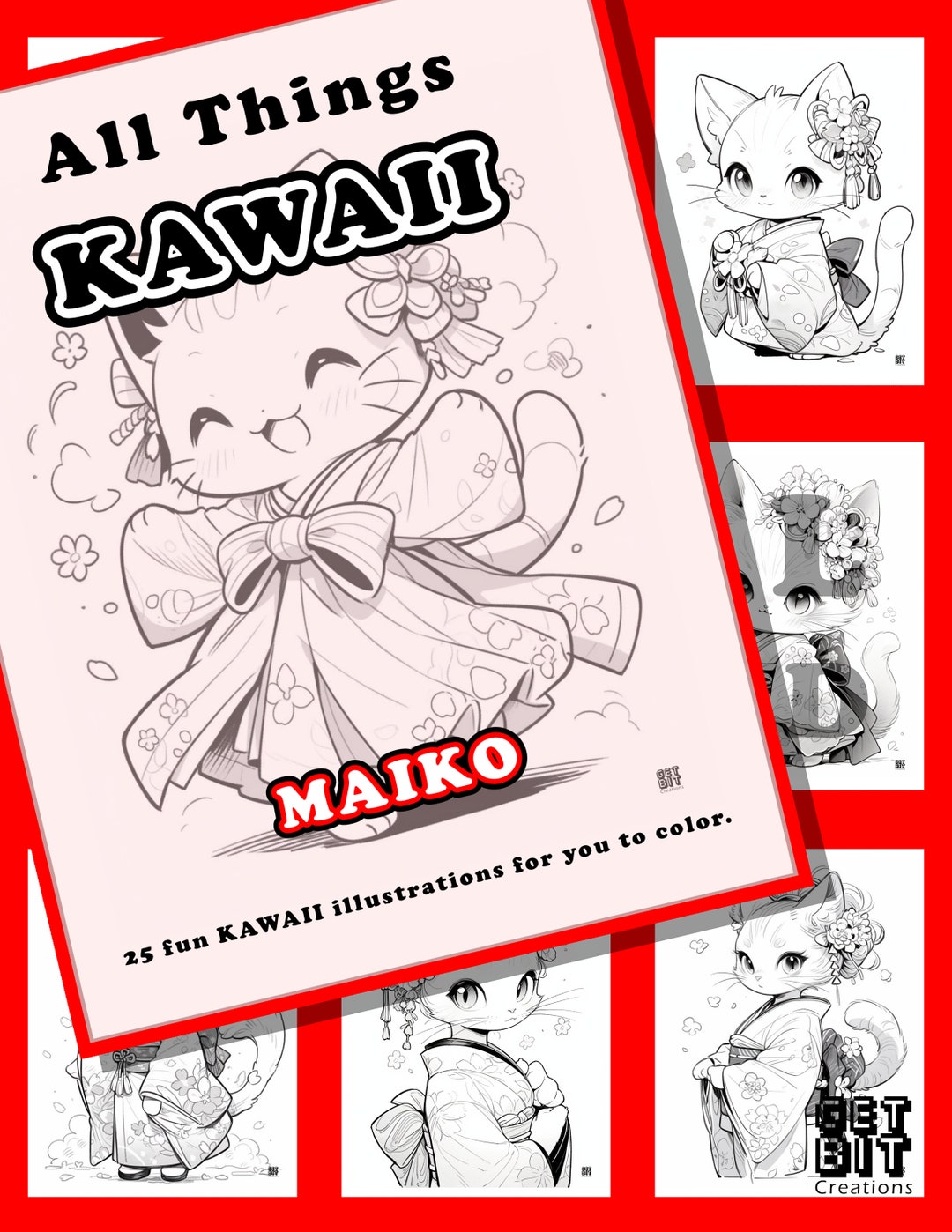 Miko Coloring Page Kawaii Drawings Coloring Anime Page Cat Art Book for ...