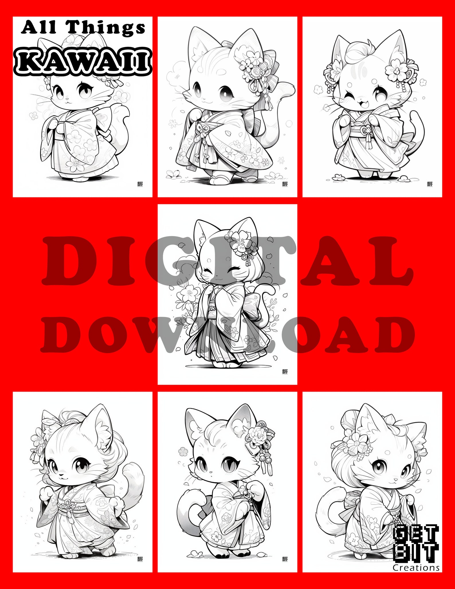 Miko Coloring Page Kawaii Drawings Coloring Anime Page Cat Art Book for ...