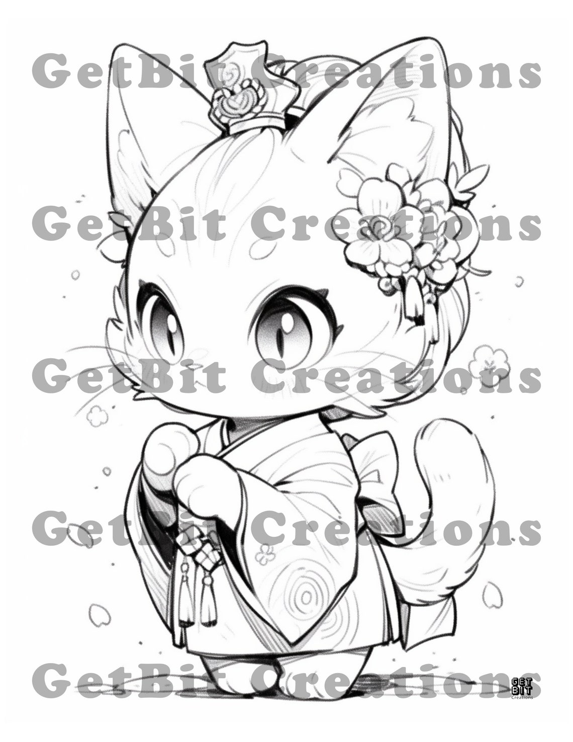 Miko Coloring Page Kawaii Drawings Coloring Anime Page Cat Art Book for ...