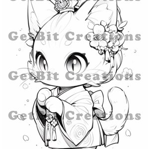 Miko Coloring Page Kawaii Drawings Coloring Anime Page Cat Art Book for ...