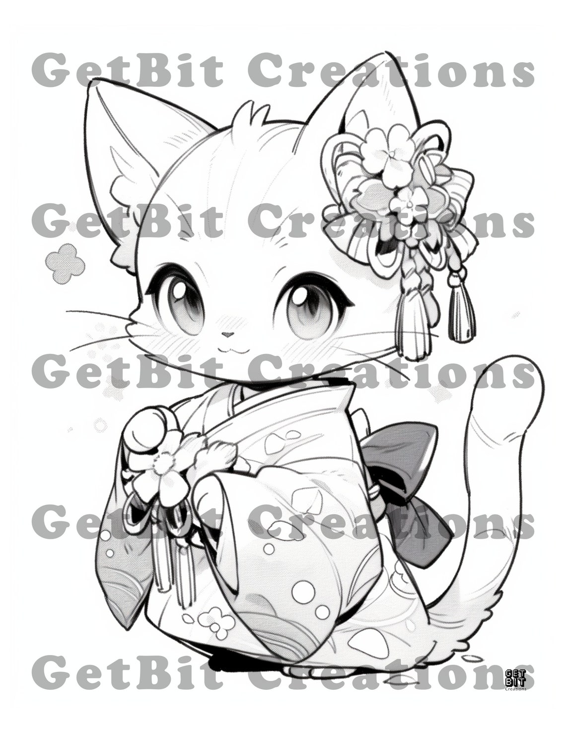 Miko Coloring Page Kawaii Drawings Coloring Anime Page Cat Art Book for ...