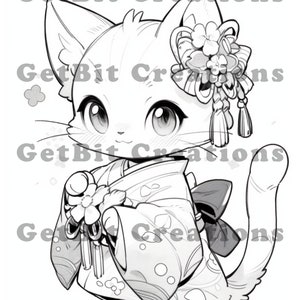 Miko Coloring Page Kawaii Drawings Coloring Anime Page Cat Art Book for ...