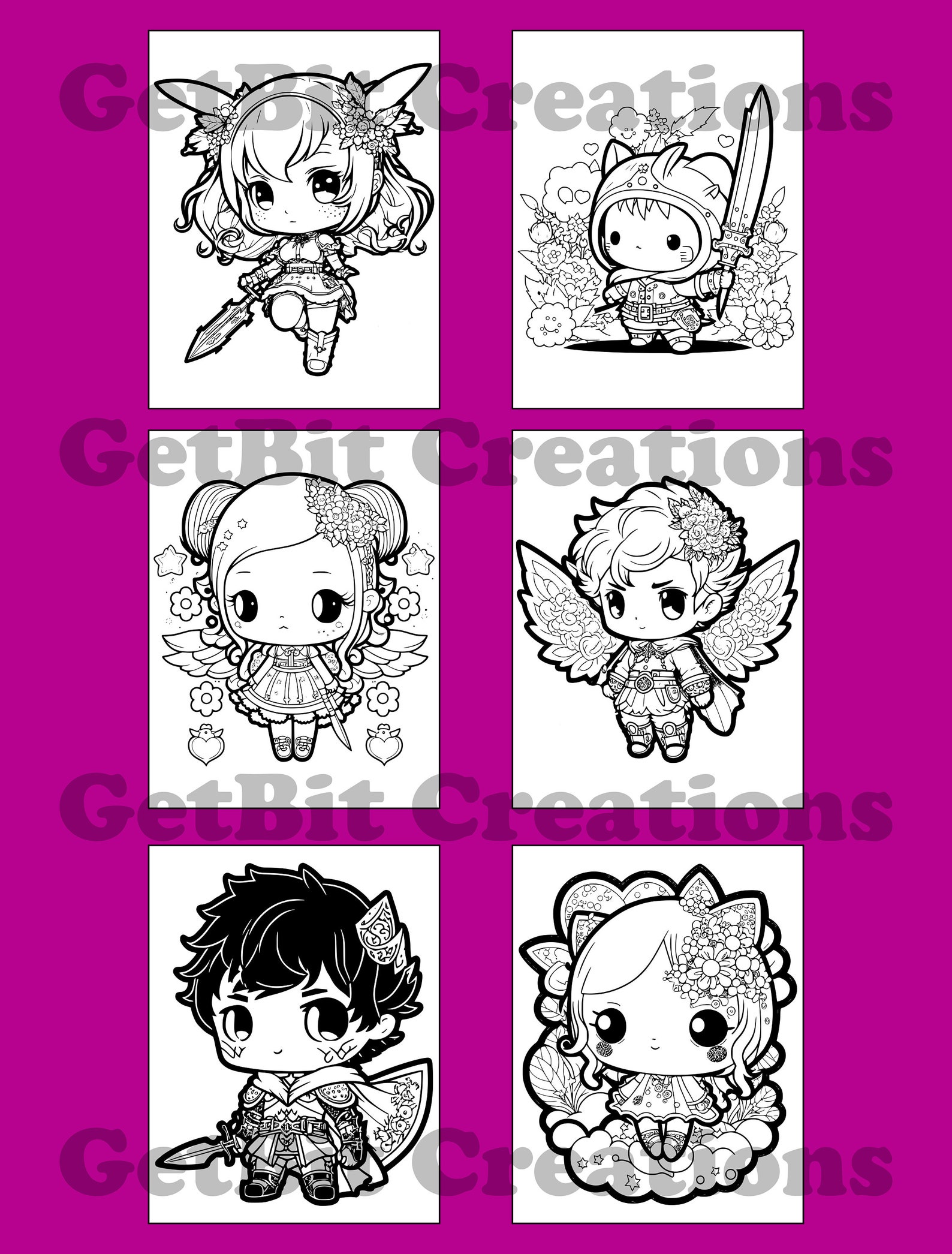 Cute Chibi Coloring Book for Digital Download Fantasy Adventure ...