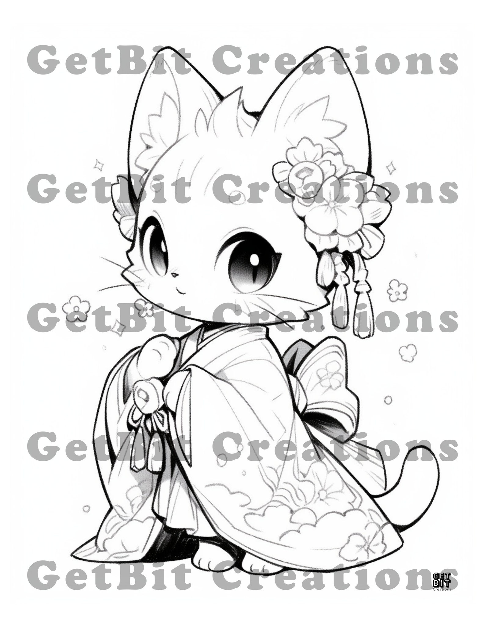 Miko Coloring Page Kawaii Drawings Coloring Anime Page Cat Art Book for ...