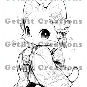 Miko Coloring Page Kawaii Drawings Coloring Anime Page Cat Art Book for ...