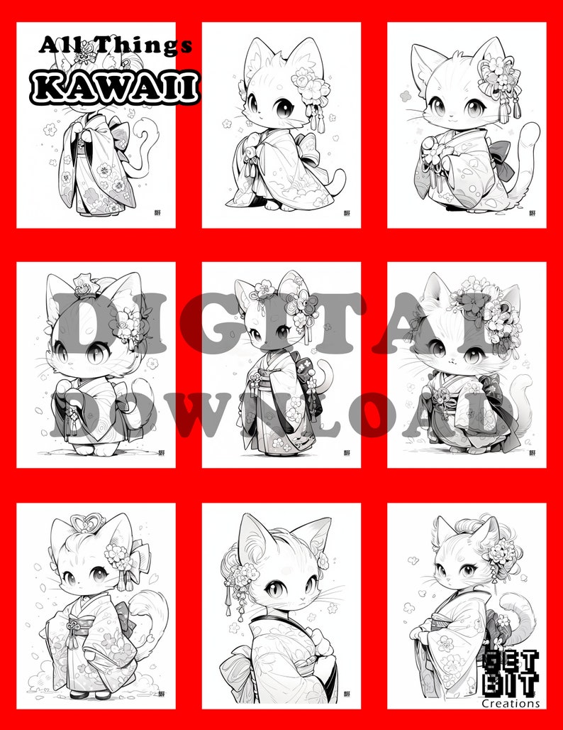 Miko Coloring Page Kawaii Drawings Coloring Anime Page Cat Art Book for ...