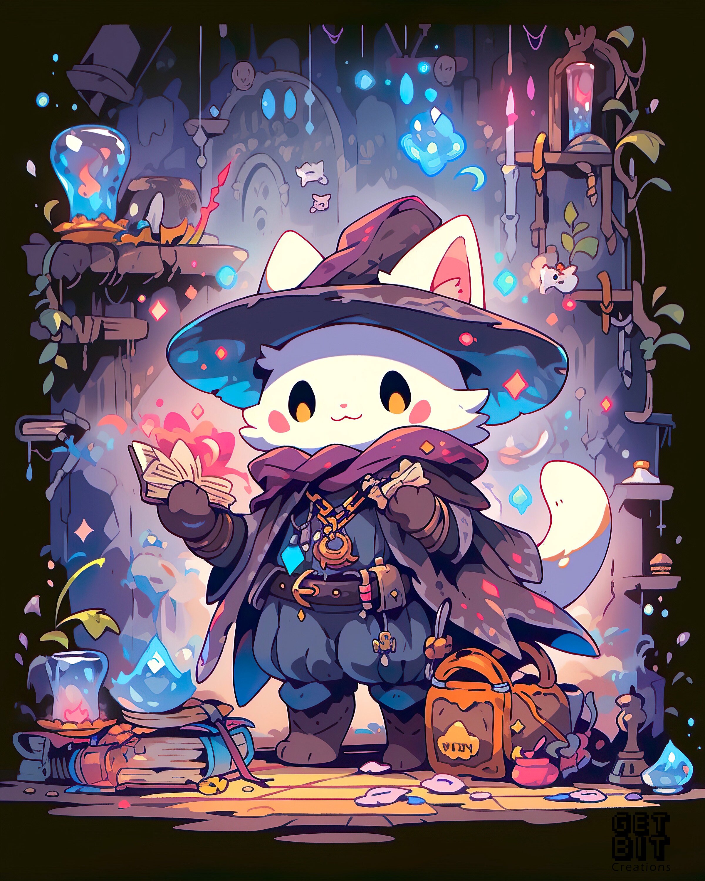 Wizard Cat Coloring Anime Cat Kawaii Coloring Book Wizard Cat Craft ...