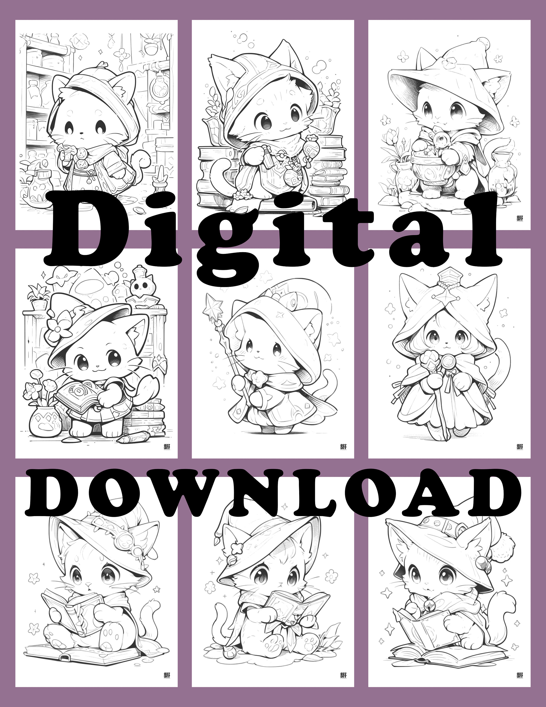 Wizard Cat Coloring Anime Cat Kawaii Coloring Book Wizard Cat Craft ...