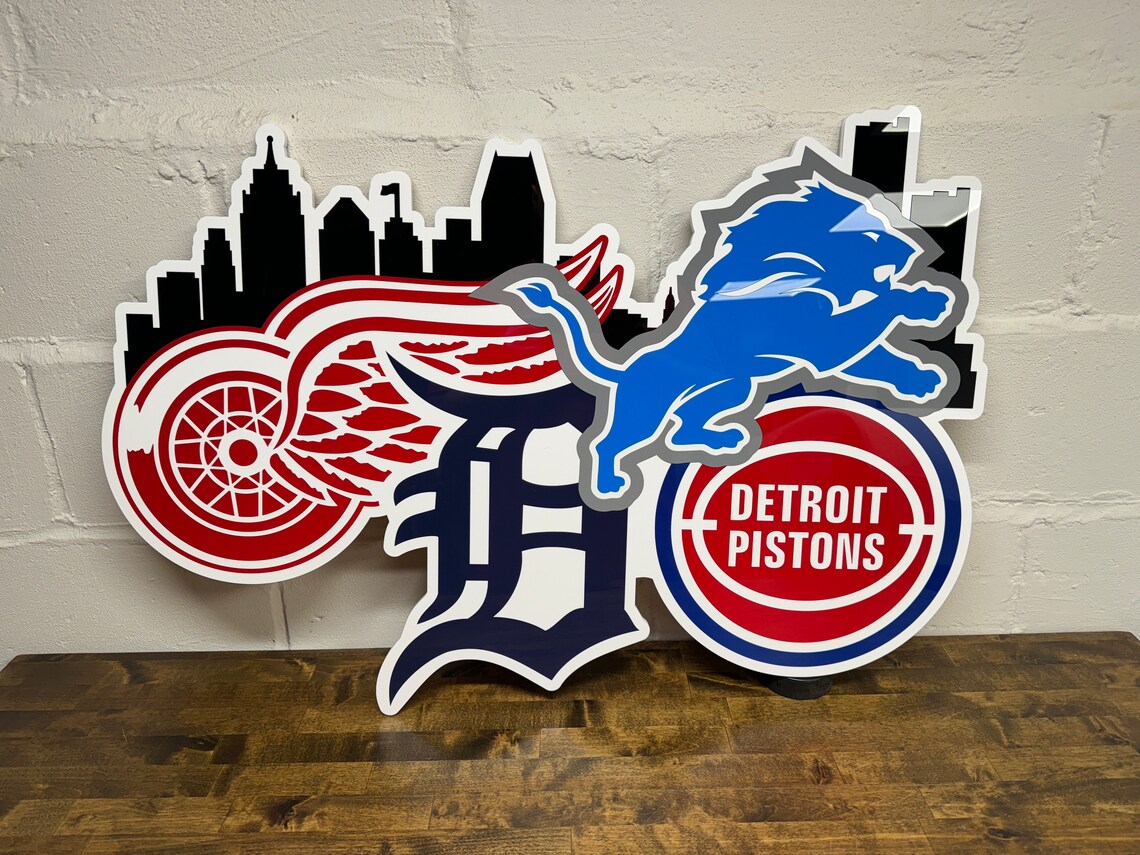 Detroit Skyline / Acrylic Sign / Detroit Sports Teams Sign - Etsy