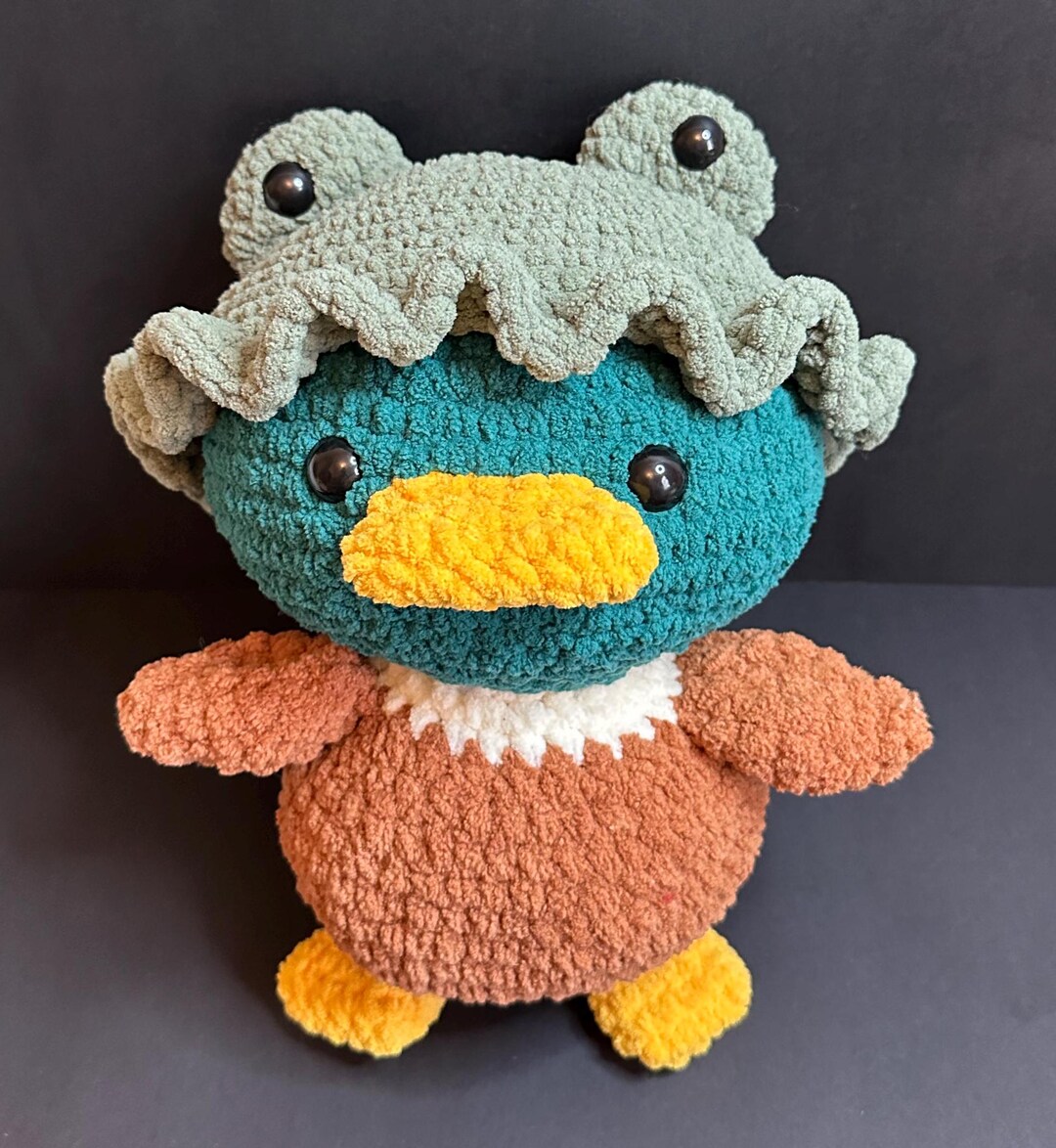 Crochet Large Big Giant Mallard Duck With Frog Bucket Hat Amigurumi ...