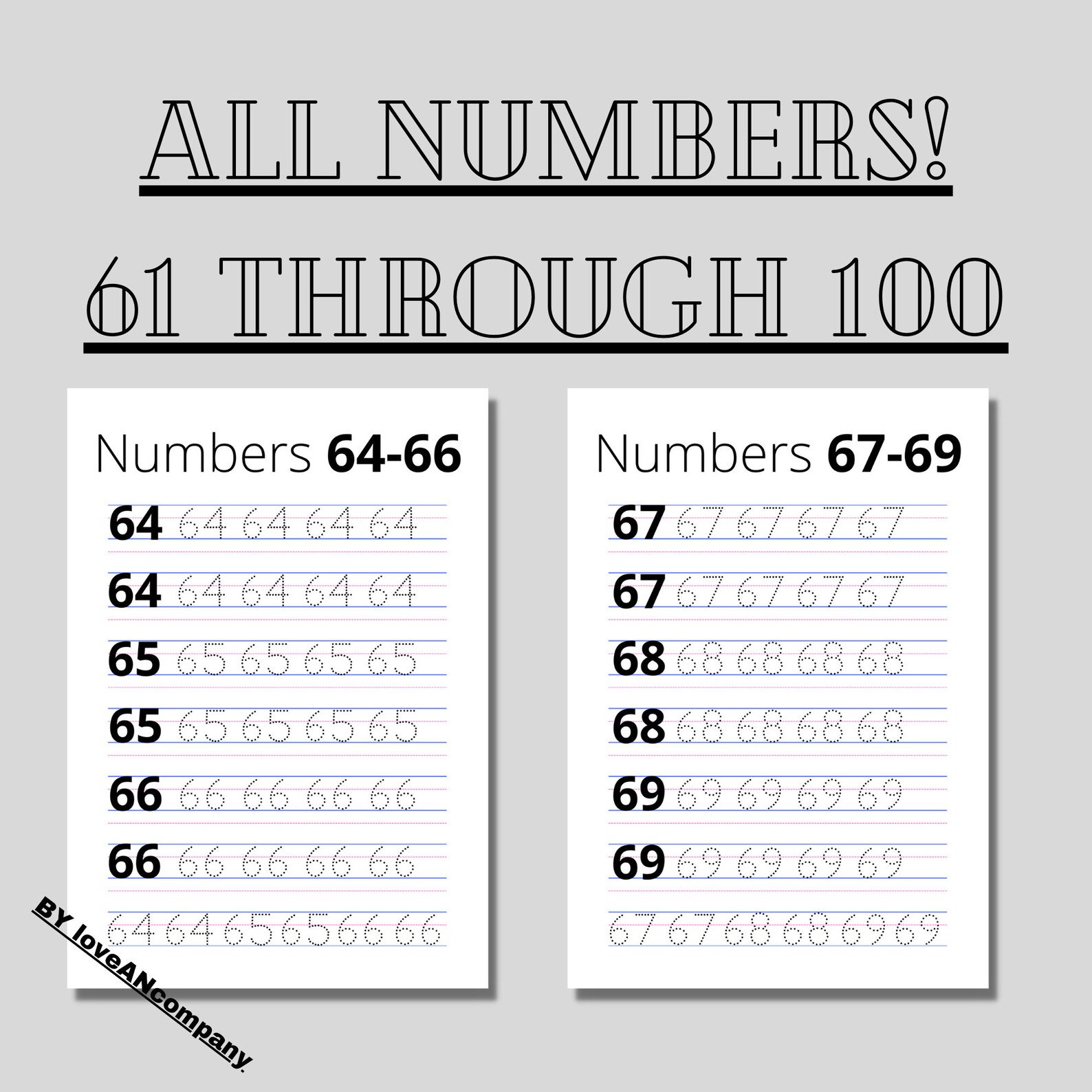 Number Tracing Worksheets, 14 Printable Pages to Trace 61-100 Numbers ...