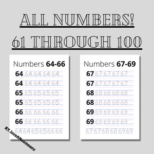 Number Tracing Worksheets, 14 Printable Pages to Trace 61-100 Numbers ...