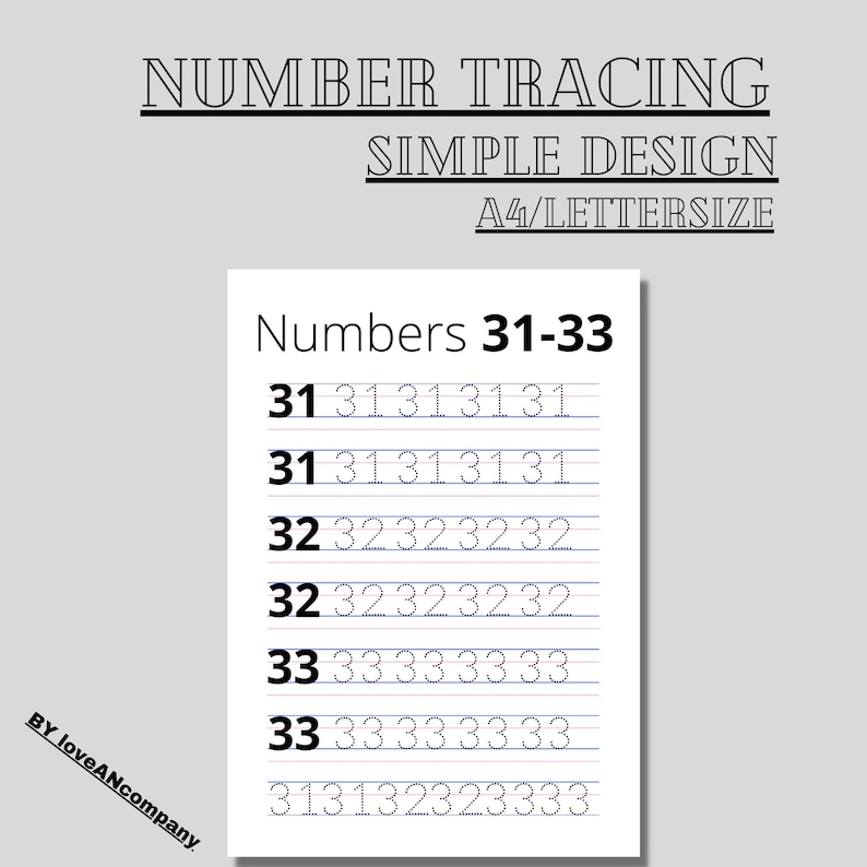 Number Tracing Worksheets 31-60, 10 Printable Pages to Trace up to 60 ...
