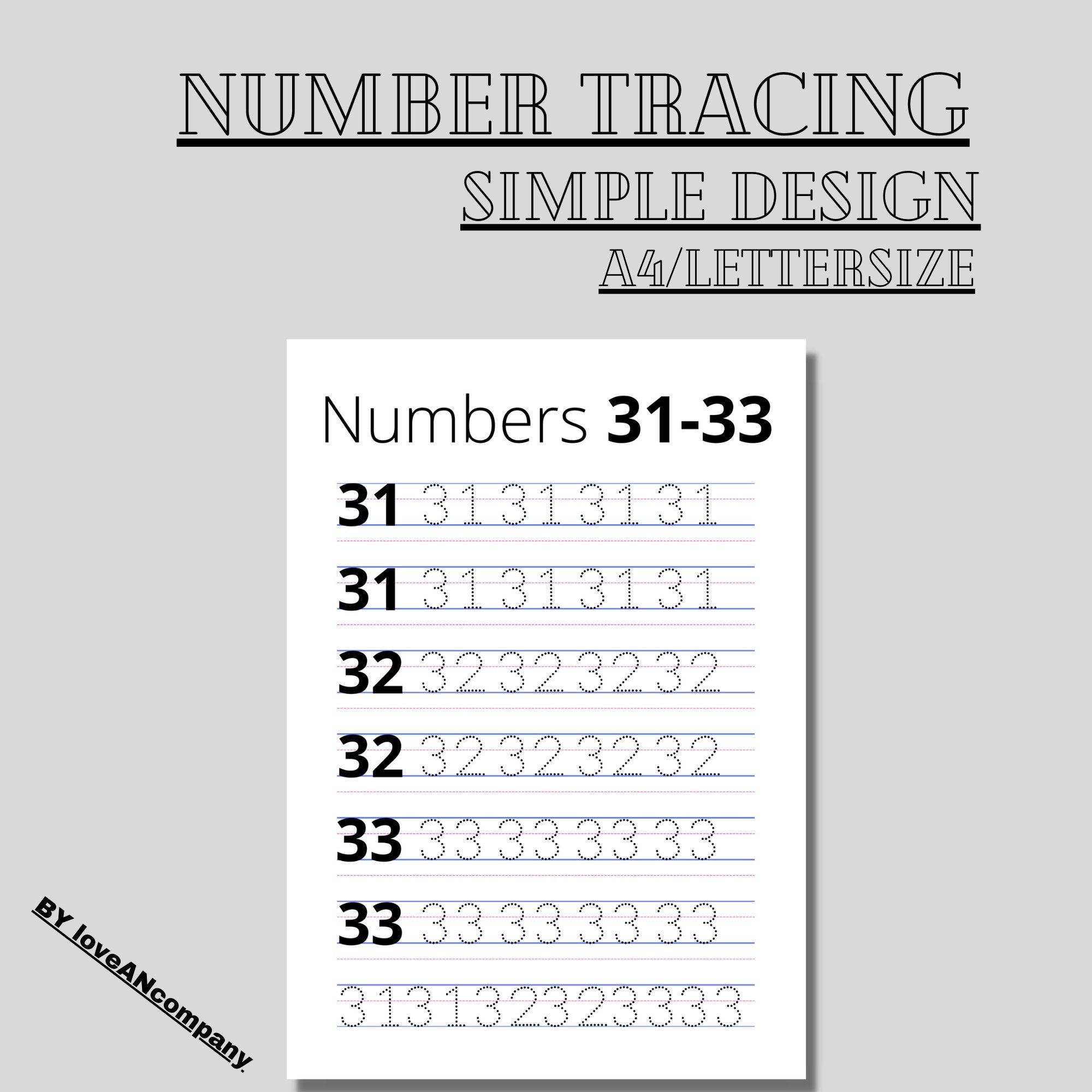 Number Tracing Worksheets 31-60, 10 Printable Pages to Trace up to 60 ...