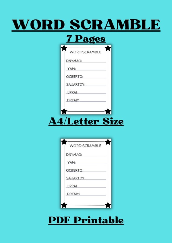 Word Scramble Worksheets 7 Printable Pages for Unscrambling - Etsy