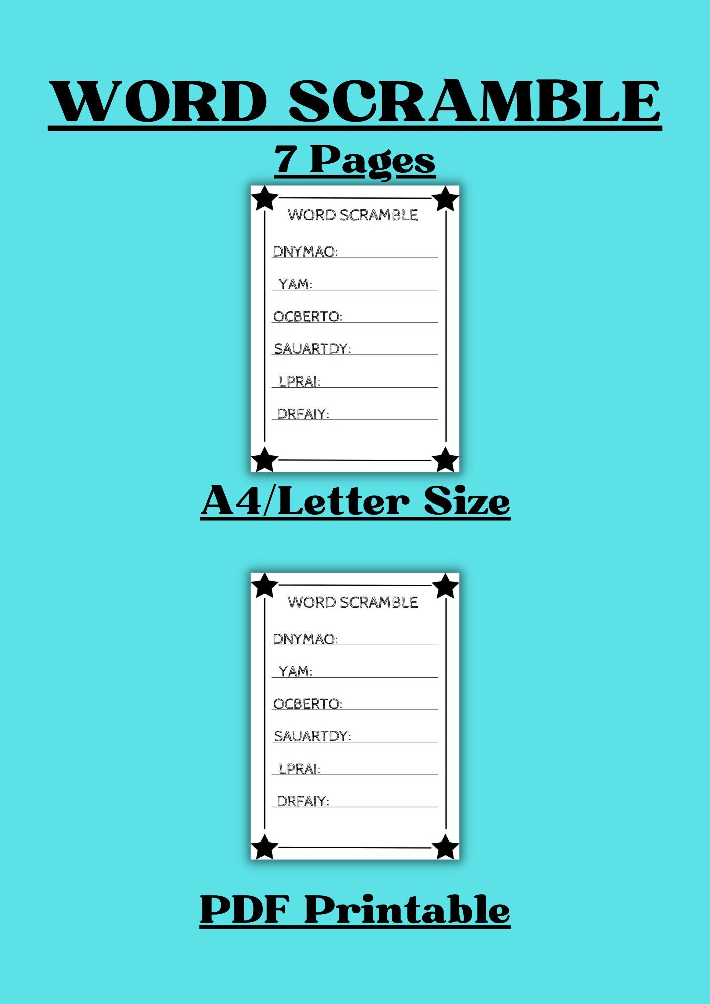 Word Scramble Worksheets, 7 Printable Pages for Unscrambling Words ...