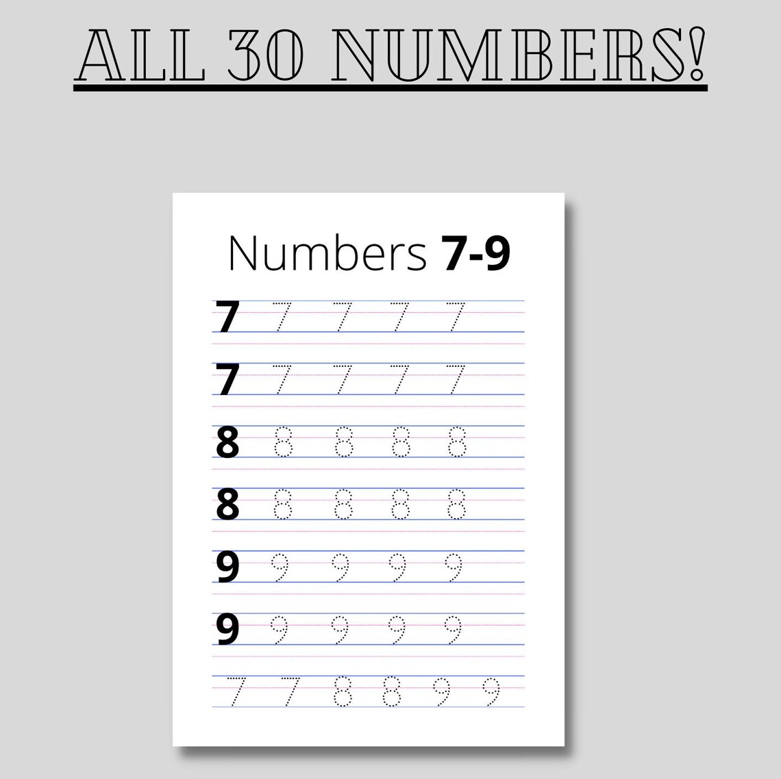 Number Tracing Worksheets, 10 Printable Pages to Trace 30 Numbers ...