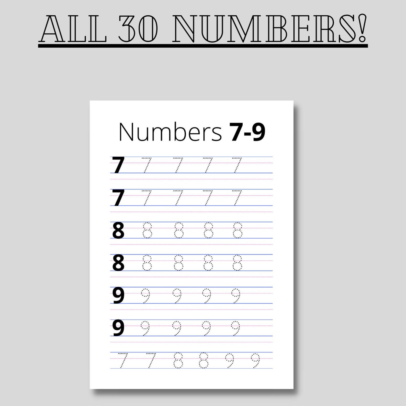 Number Tracing Worksheets, 10 Printable Pages to Trace 30 Numbers ...