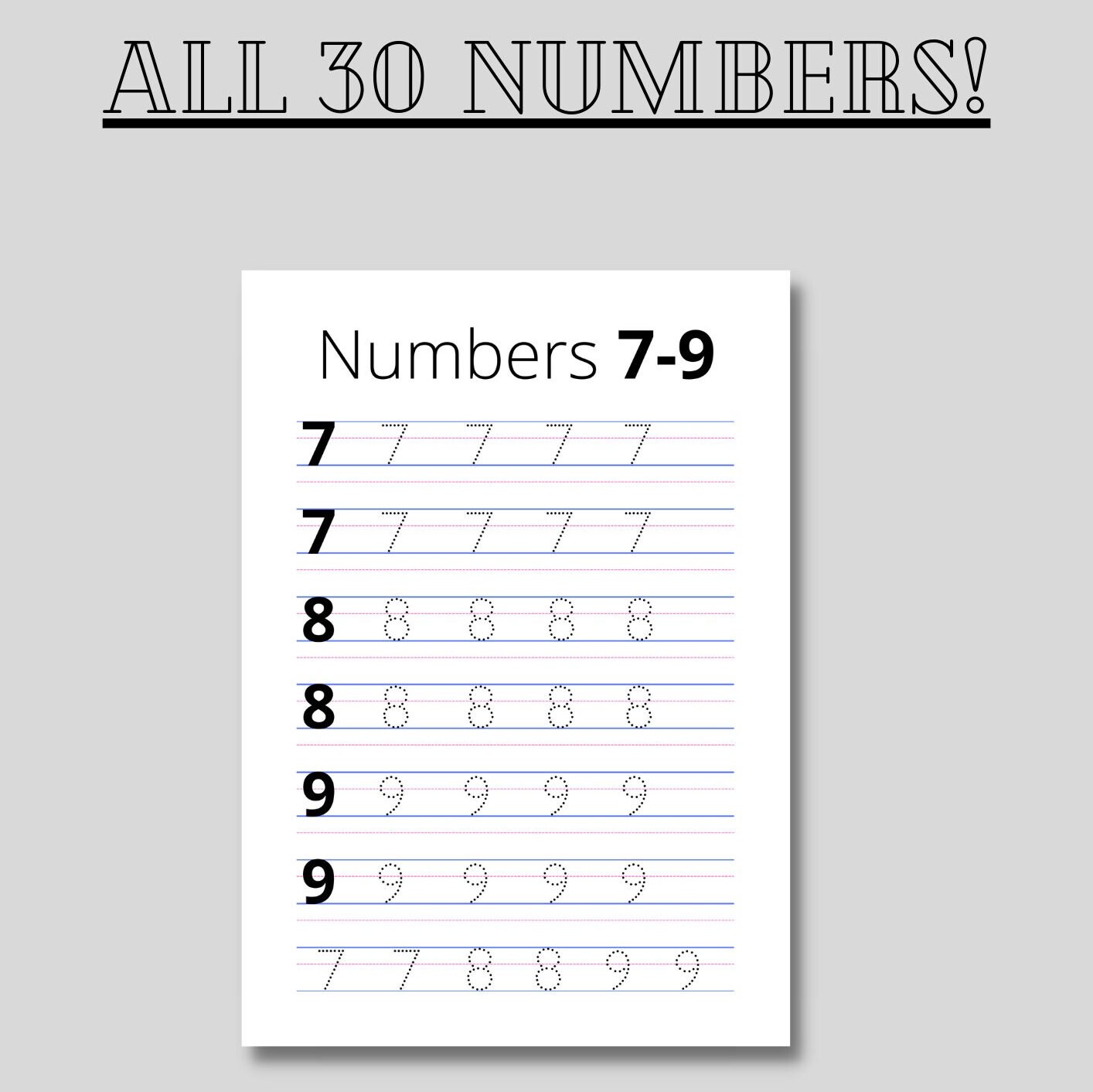 Number Tracing Worksheets, 10 Printable Pages to Trace 30 Numbers ...
