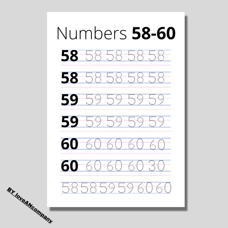 Number Tracing Worksheets 31-60, 10 Printable Pages to Trace up to 60 ...