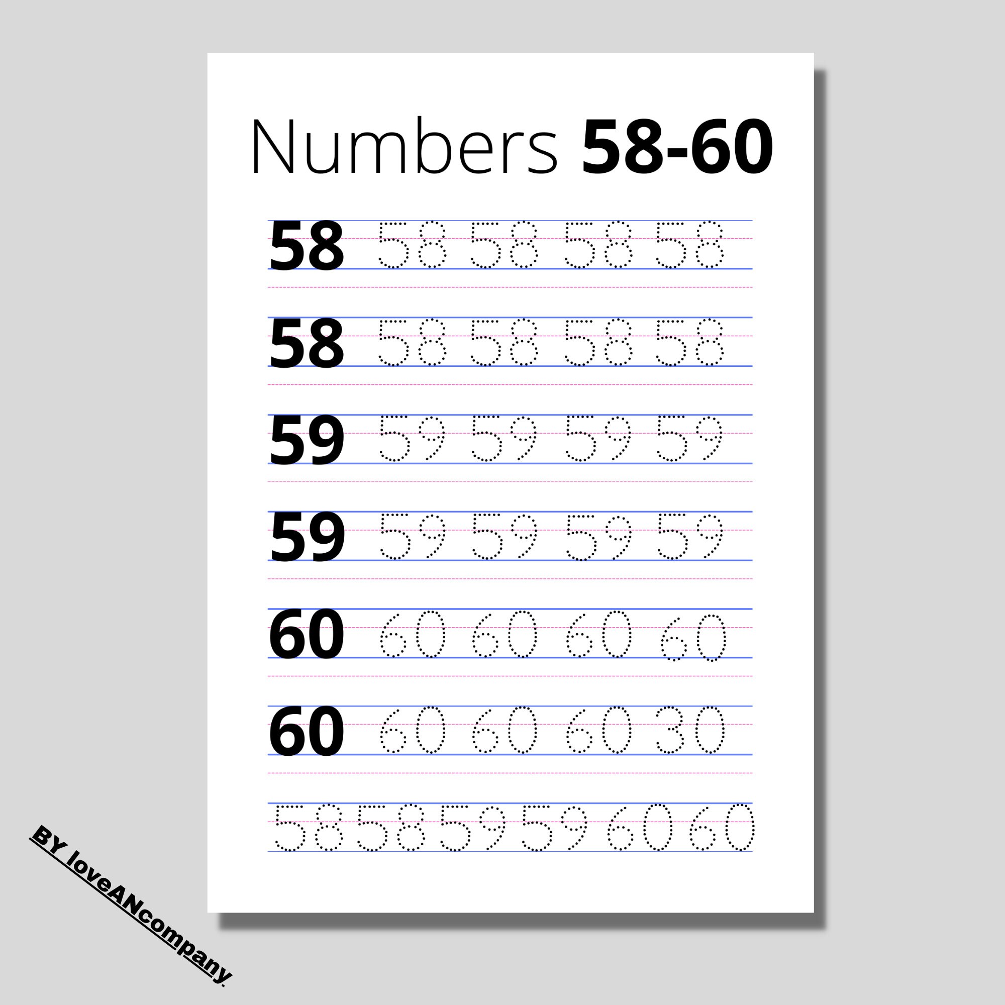 Number Tracing Worksheets 31-60, 10 Printable Pages to Trace up to 60 ...