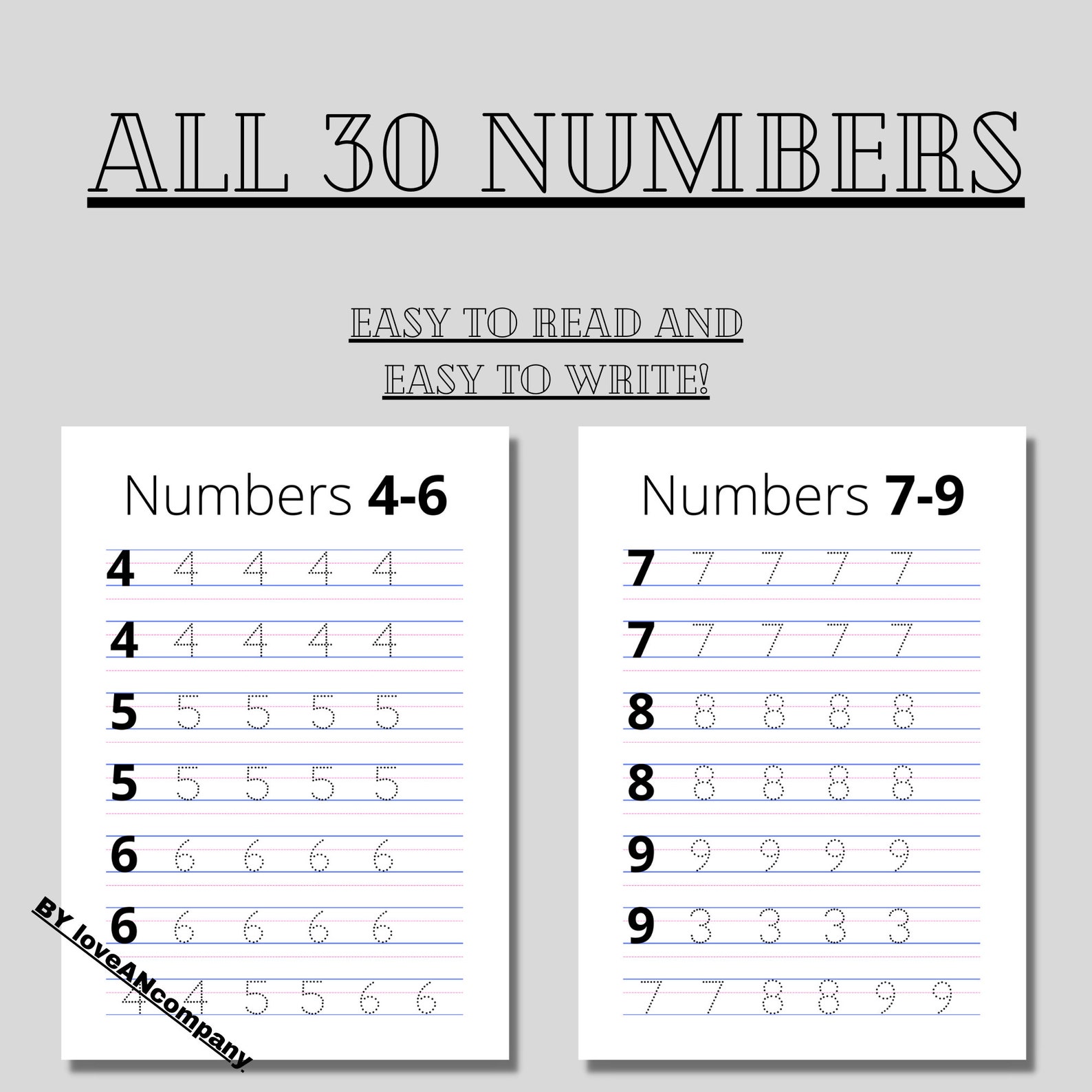 Number Tracing Worksheets 10 Printable Pages to Trace 30 | Etsy