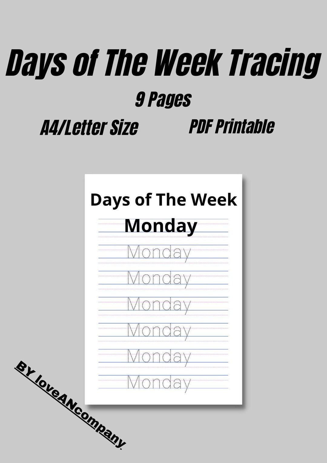 Days of the Week Tracing Worksheets, 9 Printable Pages to Trace Words ...
