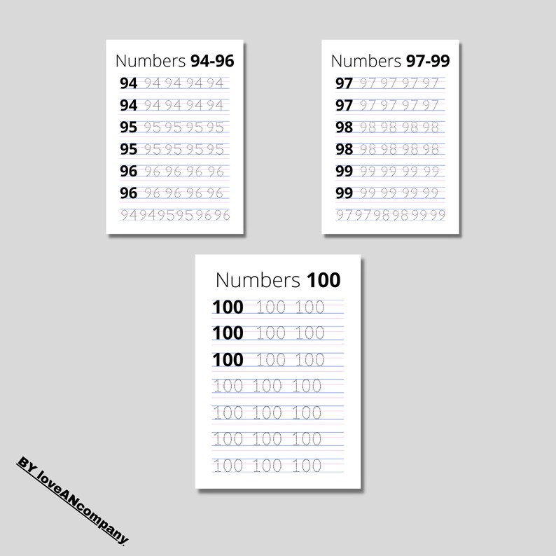 Number Tracing Worksheets, 14 Printable Pages to Trace 61-100 Numbers ...