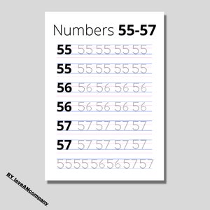 Number Tracing Worksheets 31-60, 10 Printable Pages to Trace up to 60 ...