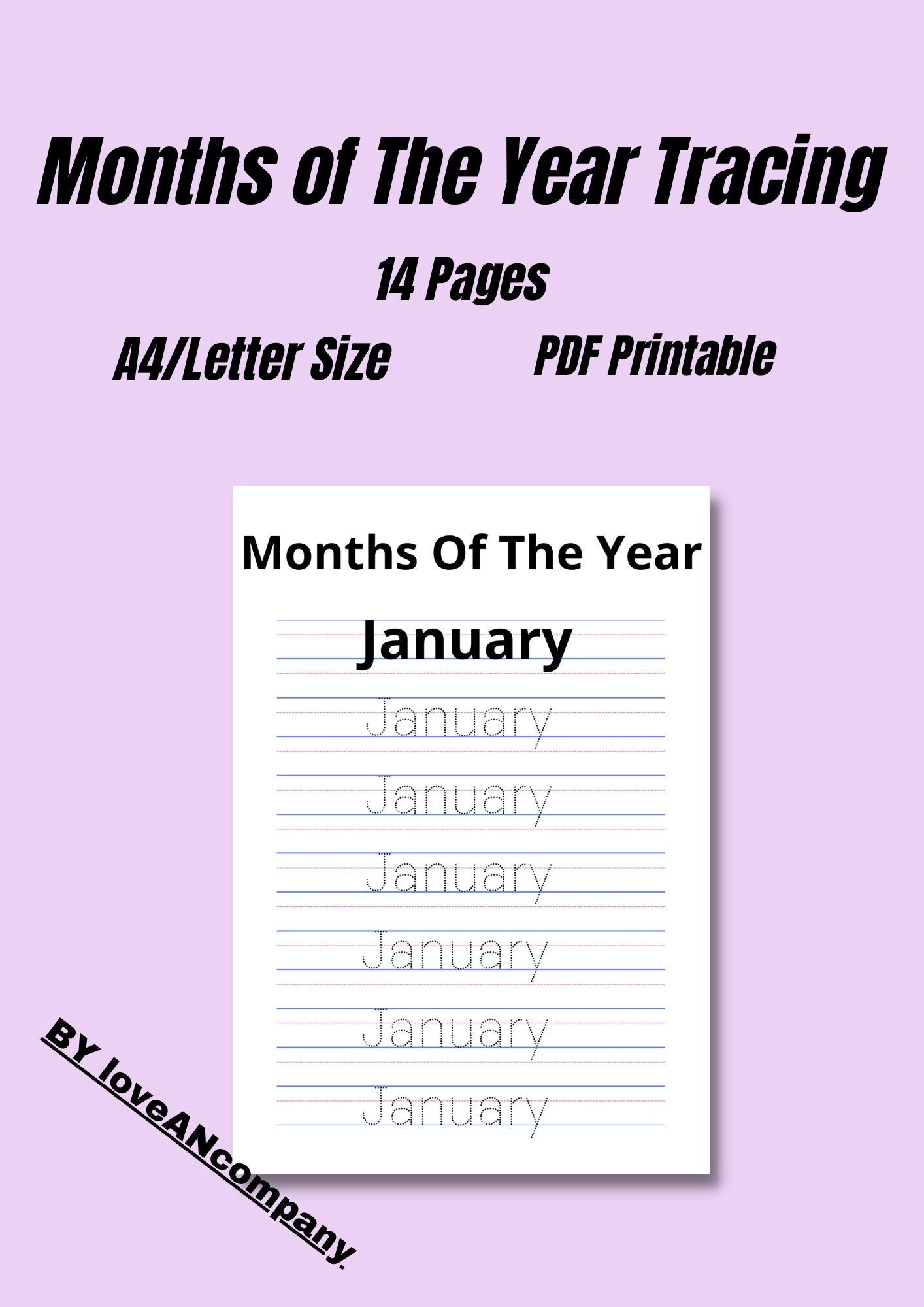 Months of the Year Tracing Worksheets, 14 Printable Pages to Trace ...