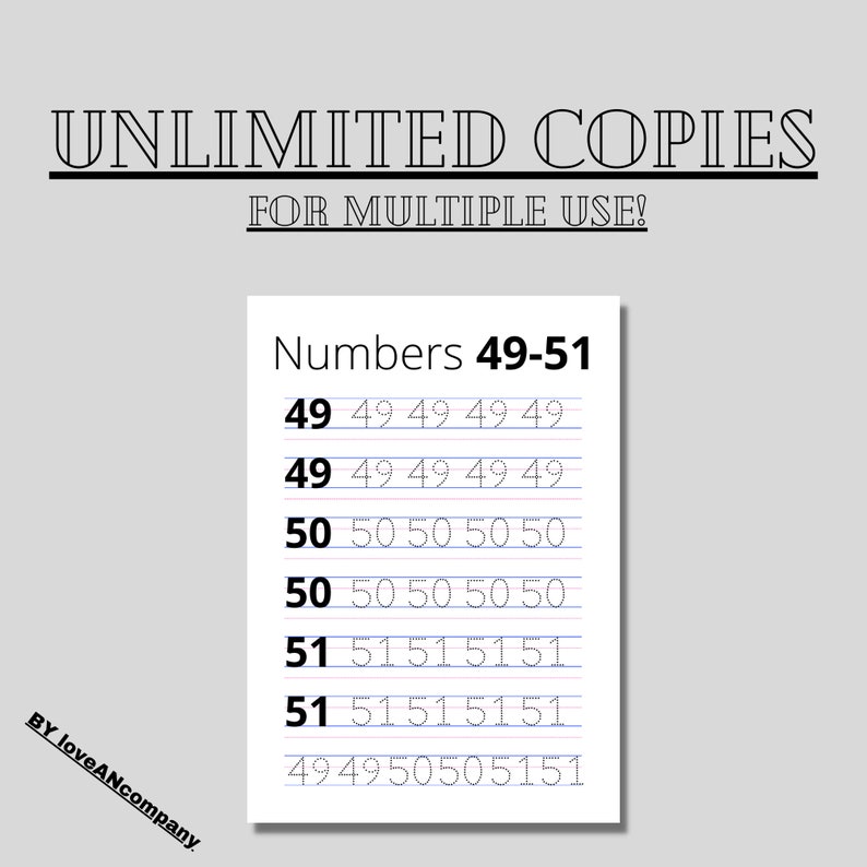 Number Tracing Worksheets 31-60, 10 Printable Pages to Trace up to 60 ...