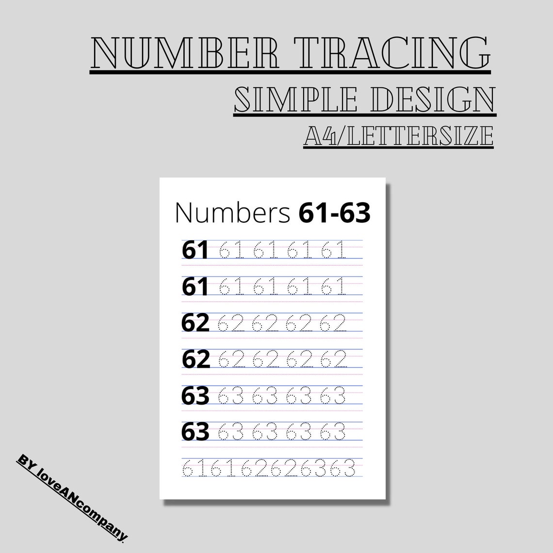 Number Tracing Worksheets 14 Printable Pages to Trace 61-100 - Etsy