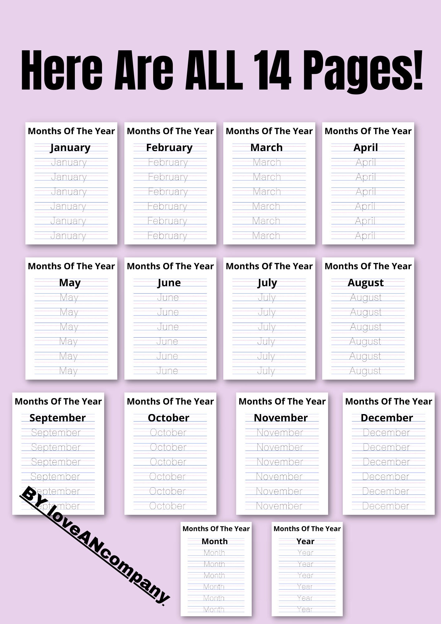 Months of the Year Tracing Worksheets, 14 Printable Pages to Trace ...