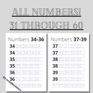 Number Tracing Worksheets 31-60, 10 Printable Pages to Trace up to 60 ...