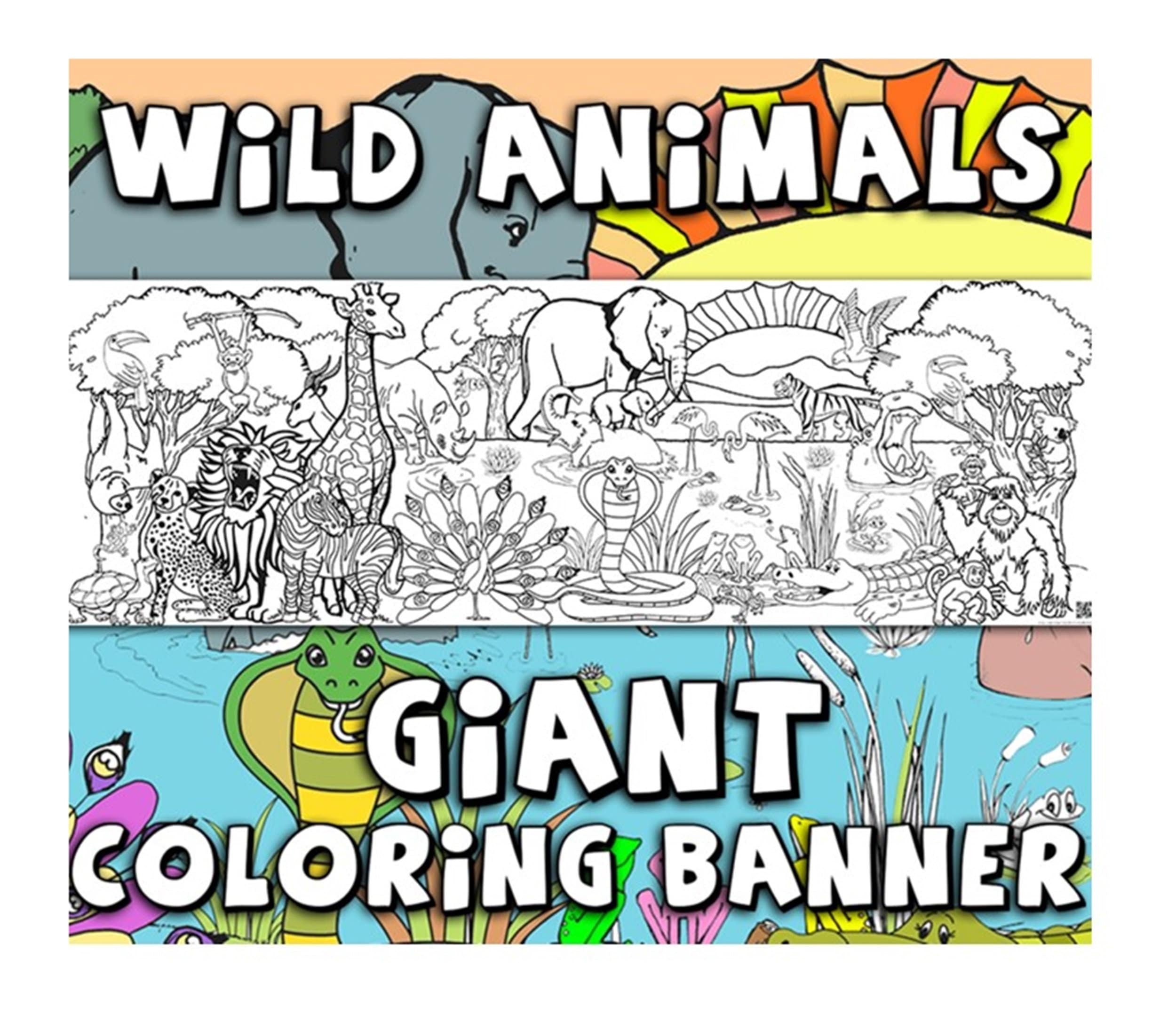 Wild Animals Coloring Activity Banner - Animal Theme Jumbo Activity ...