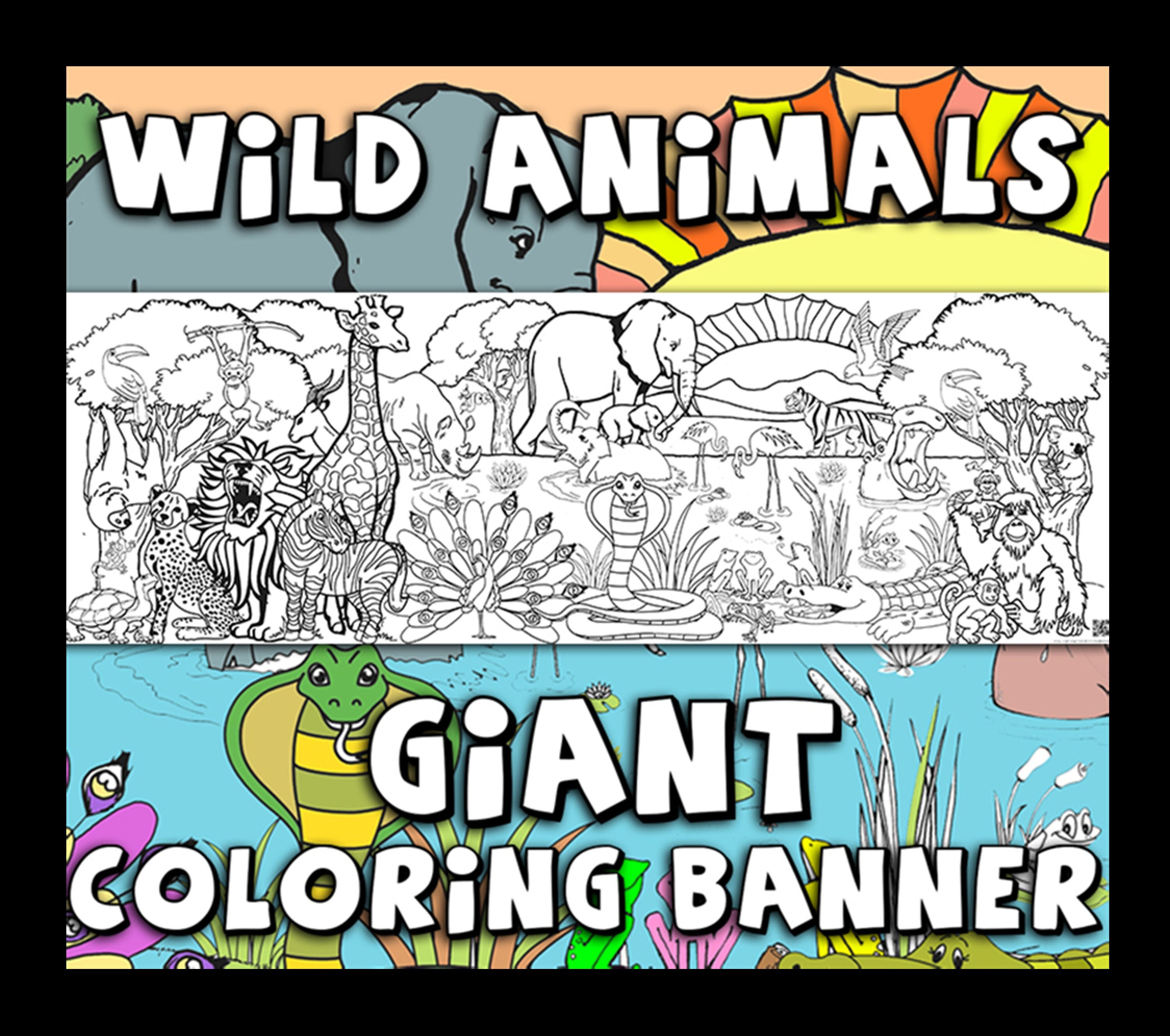 Wild Animals Coloring Activity Banner Animal Theme Jumbo - Etsy